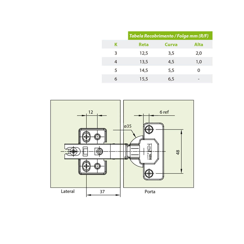 Dobradiça MS Slow Next 105º Curva com calço H2 FGVTN - varotti